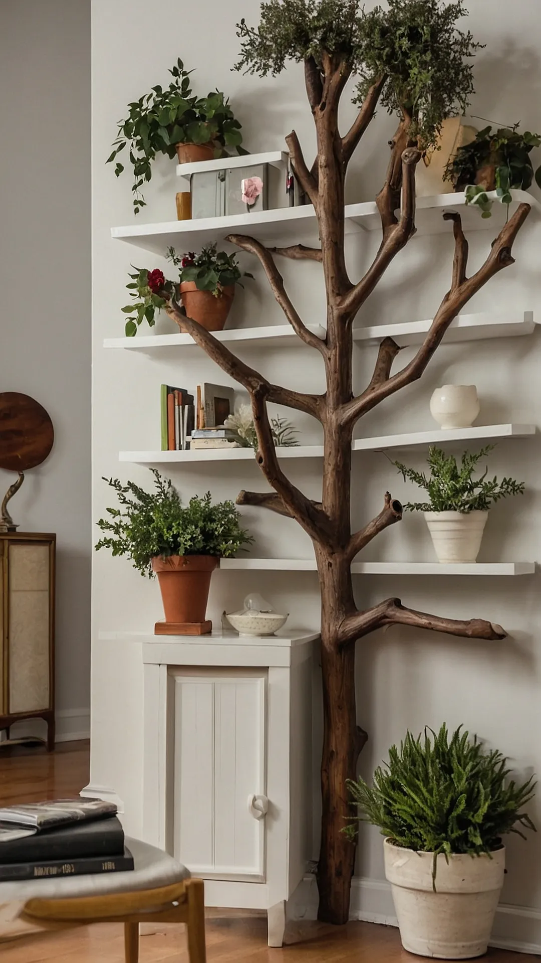 Crafting Corner Magic: 15 Tree Branch Shelves Ideas for Your Wall ...